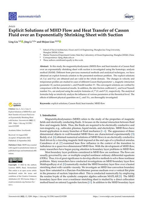 Pdf Explicit Solutions Of Mhd Flow And Heat Transfer Of Casson Fluid