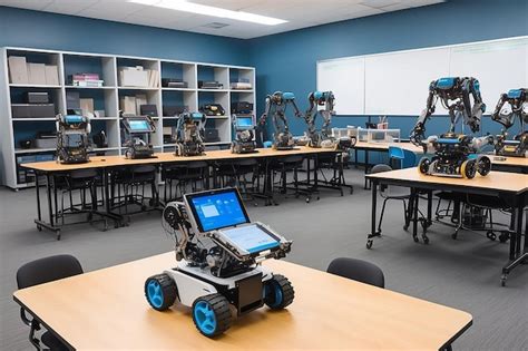Premium Photo Robotics Lab With Students Programming And Controlling