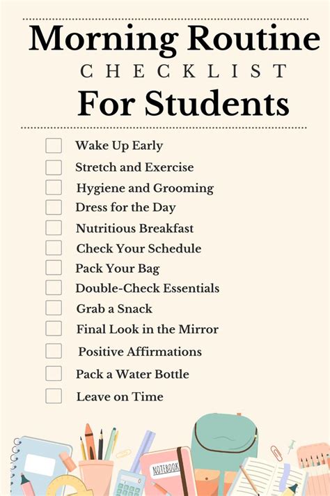 Morning Routine Checklist For Students School Morning Routine School