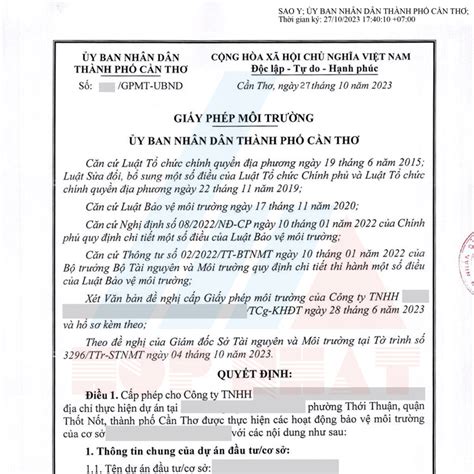 Giấy phép môi trường tại Cần Thơ