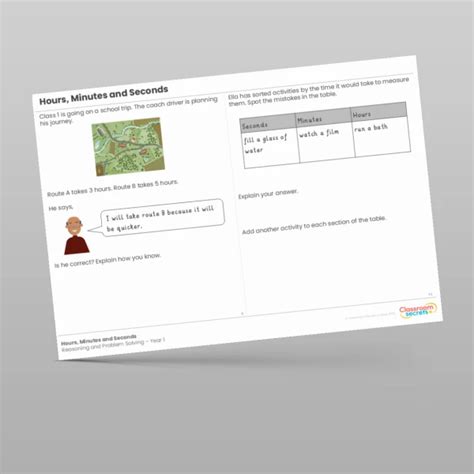 Year 1 Hours Minutes And Seconds Reasoning And Problem Solving 2 Resource Classroom Secrets