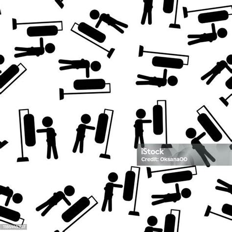 복서 는 흰색 배경에 복서 배 샌드 백 벡터 아이콘 사람 원활한 패턴을 친다 검은색에 대한 스톡 벡터 아트 및 기타 이미지 검은색 경쟁 권투 글러브 Istock