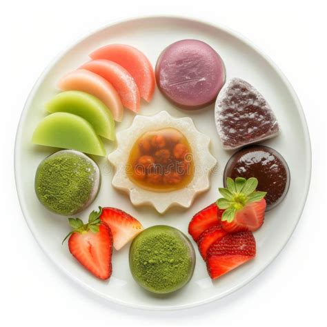 A Traditional Japanese Mochi Dessert Platter With Various Flavors Such