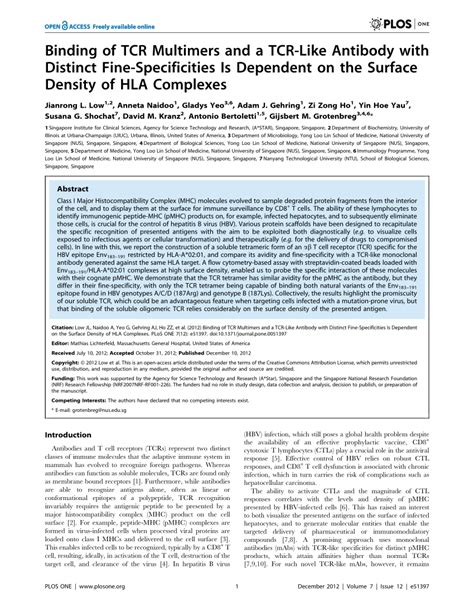 Pdf Binding Of Tcr Multimers And A Tcr Like Antibody With Distinct