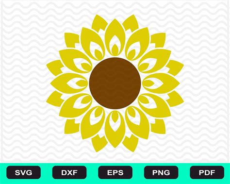 Sunflower Svg Hand Drawn Dxf Png Eps Sunflower Mandala Sunflower