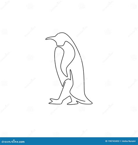 Penguin Continuous One Line Vector Drawing A Penguin Is Standing In The Ice Isolated On White