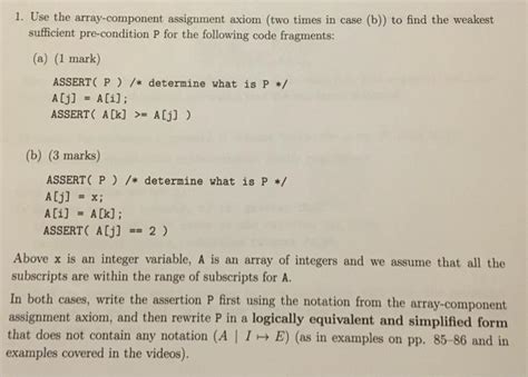 Solved 1 Use The Array Component Assignment Axiom Two