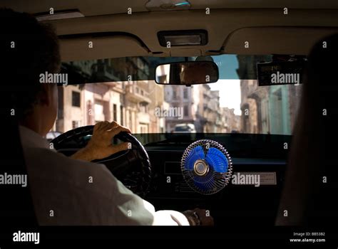 Taxi Cab Interior View From The Backseat Driving Through Havana Cuba