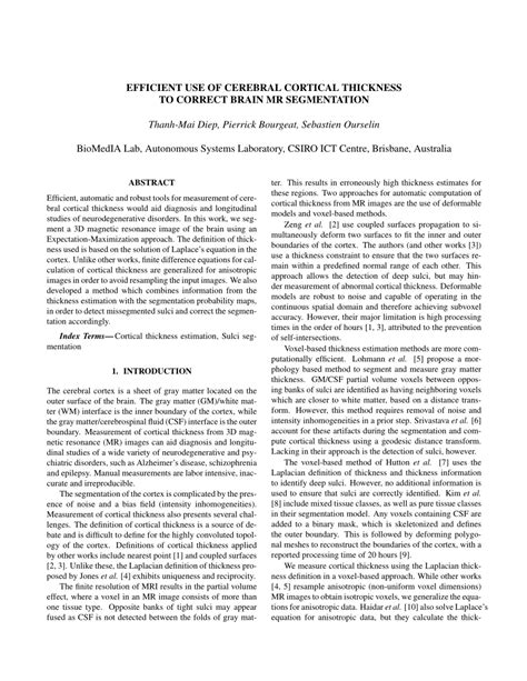 Pdf Efficient Use Of Cerebral Cortical Thickness To Correct Brain Mr Segmentation