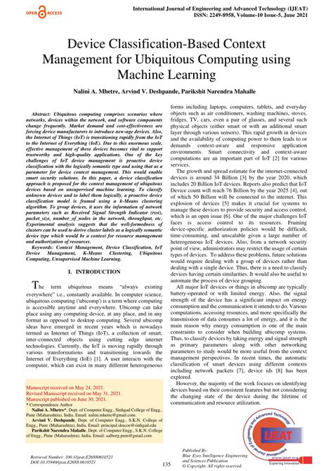 Pdf Device Classification Based Context Management For Ubiquitous Computing Using Machine Learning