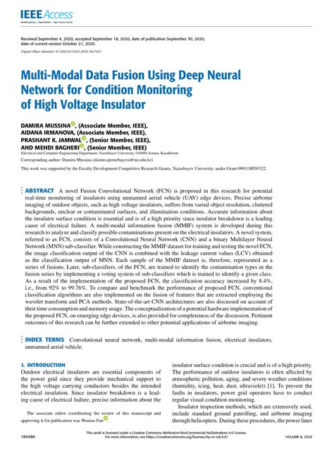 PDF Multi Modal Data Fusion Using Deep Neural Network For Condition Monitoring Of High Voltage