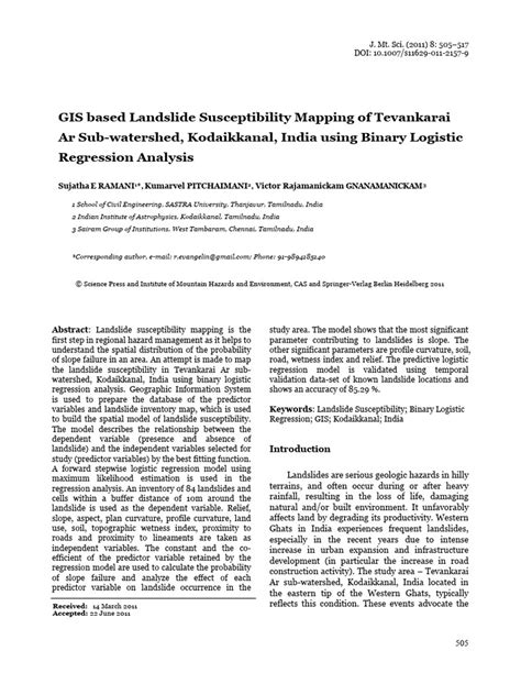 Ok Lr Ramani Gis Based Landslide Susceptibility Mapping Using Binaray Logistic Regression