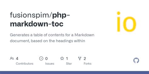 github fusionspim php markdown toc generates a table of contents for