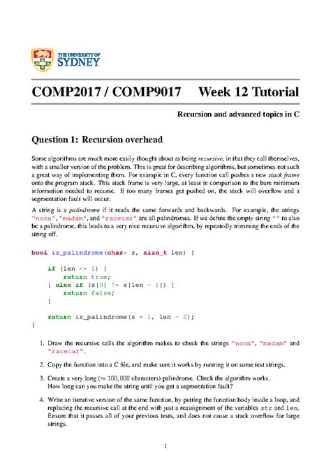 Week 12 Recursion And Aliasing Comp2017 Comp9017 Week 12 Tutorial Recursion And Advanced