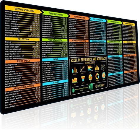 Waterproof Mouse Pad—excel Cheat Sheet Desk Pad—contains 9