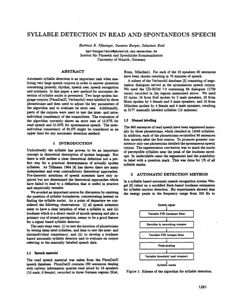 Pdf Syllable Detection In Read And Spontaneous Speech