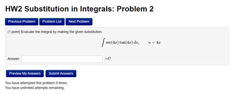 solved hw2 substitution in integrals problem 1 previous