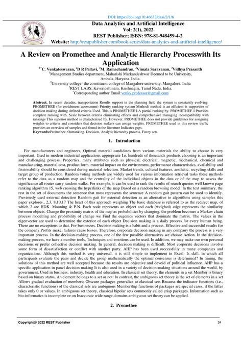Pdf A Review On Promethee And Analytic Hierarchy Process With Its Application