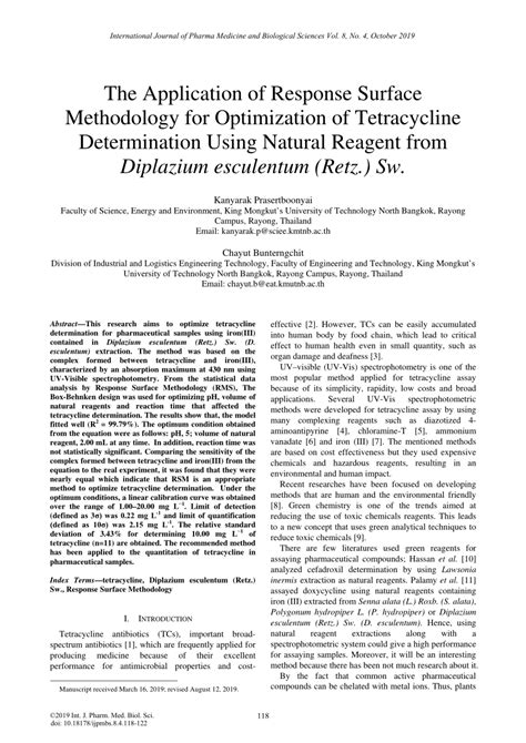 Pdf The Application Of Response Surface Methodology For Optimization Of Tetracycline