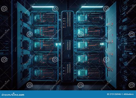 Busy Data Center With Rows Of Servers Flashing Lights And Humming