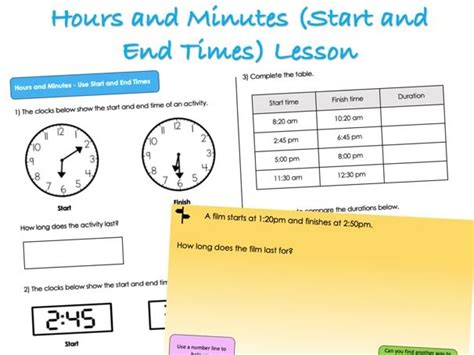 Year 3 Time Hours And Minutes Start And End Times Lesson Teaching Resources