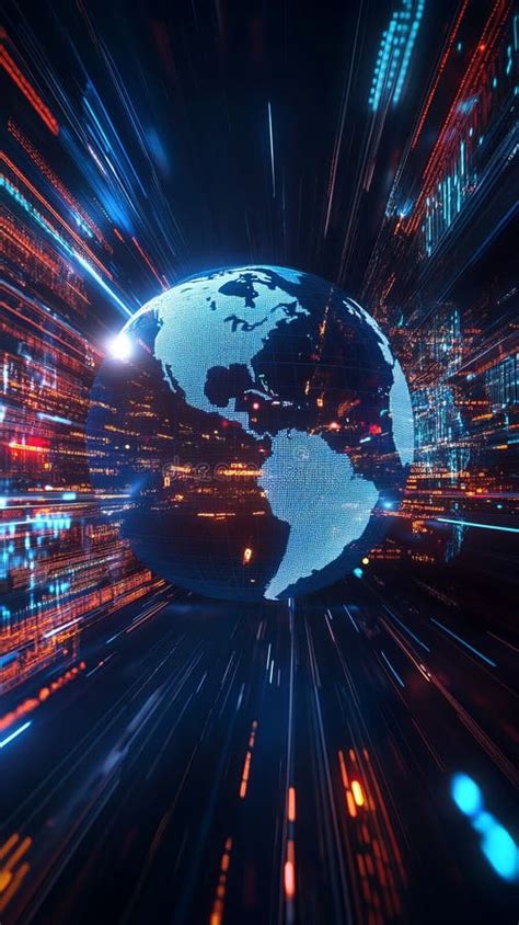 Abstract Digital Globe With Light Trails And Data Visualizations Stock Illustration