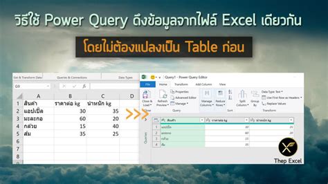 วิธีใช้ Power Query ดึงข้อมูลจากไฟล์ Excel เดียวกัน โดยไม่ต้องแปลงเป็น Table ก่อน Thep Excel
