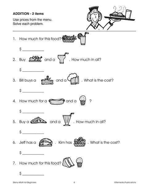 Free Printable Worksheets Menu Math For Beginners