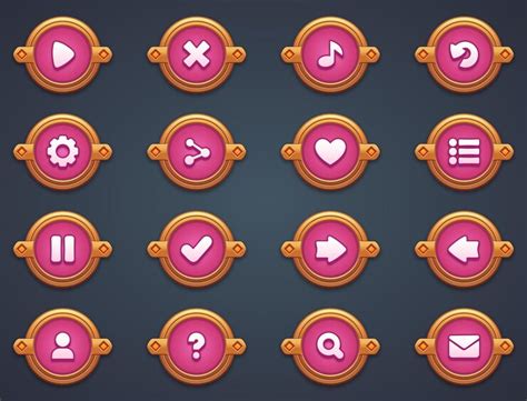 Premium Vector Set Of Blue Buttons For Mobile Games Game Pink Interface Cartoon Ui Buttons Set
