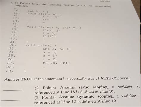 Solved Given The Following Program In A C Like Programming Chegg