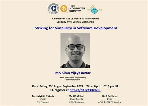 mohan hr on linkedin forthcoming events of csi ieee cs and acm 25th aug