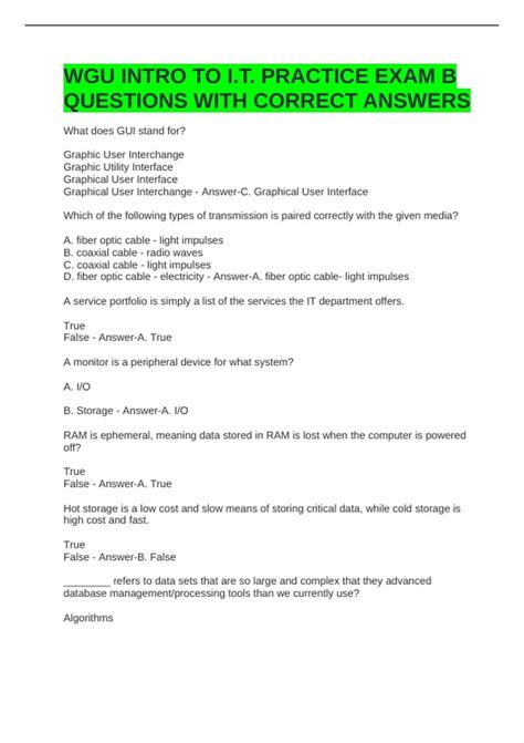WGU INTRO TO I T PRACTICE EXAM B QUESTIONS WITH CORRECT ANSWERS WGU Stuvia US