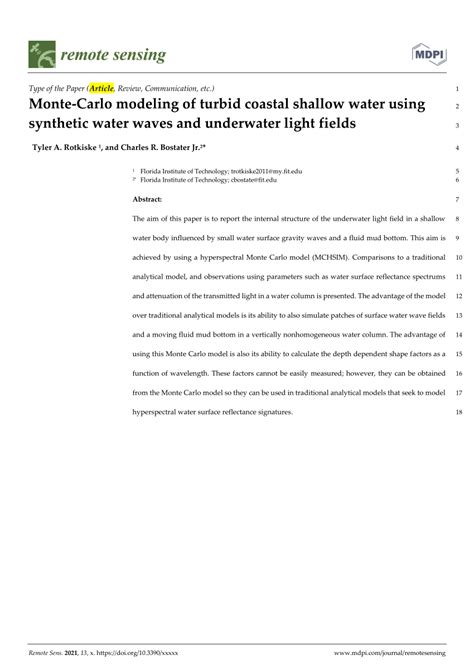 Pdf Monte Carlo Modeling Of Turbid Coastal Shallow Water Using Synthetic Water Waves And