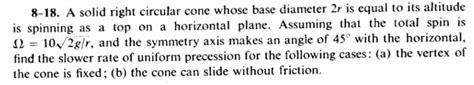 Solved A Solid Right Circular Cone Whose Base Diameter Chegg Com