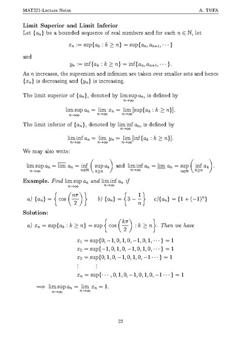Math 321 Lecture Notes Limit Superior Limit Inferior And Cauchy