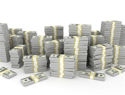 1000 Growing Stacks Of 100 Dollar Bills Isolated With Clipping Path