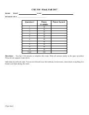 CSE310 MR Final Solution F2017 Pdf CSE 310 Final Fall 2017 Name First Last Babe ID