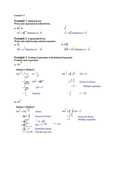 Write Each Expression In Radical Form Printable Pdf Download