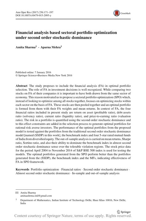 Financial Analysis Based Sectoral Portfolio Optimization Under Second Order Stochastic Dominance