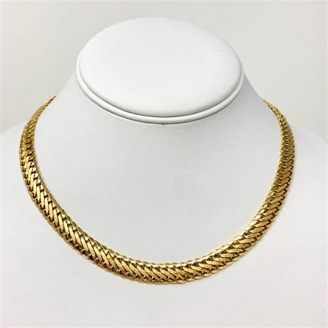 14k Yellow Gold Flat Interlocking Curb Link Necklace At 1stdibs