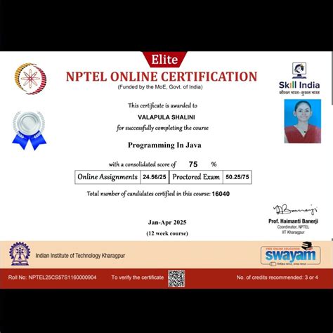 🎓 i m excited to share that i ve successfully completed the nptel course programming in java
