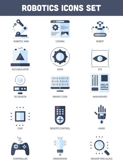 Blue Color Set Of Robotic Icon In Flat Style Vector Art At Vecteezy