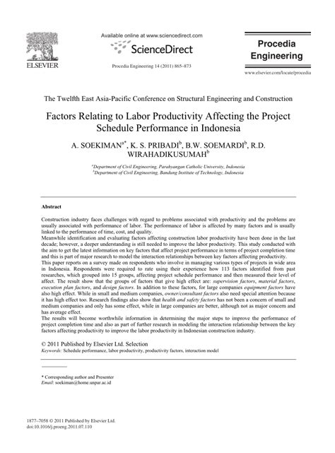 Pdf Factors Relating To Labor Productivity Affecting The Project Schedule Performance In Indonesia