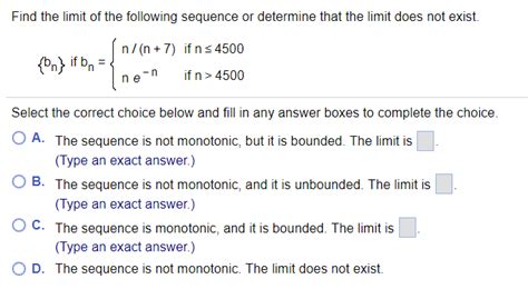 solved find the limit of the following sequence or determine