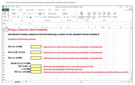 Solved Use Excels Function Options To Find The Following Z