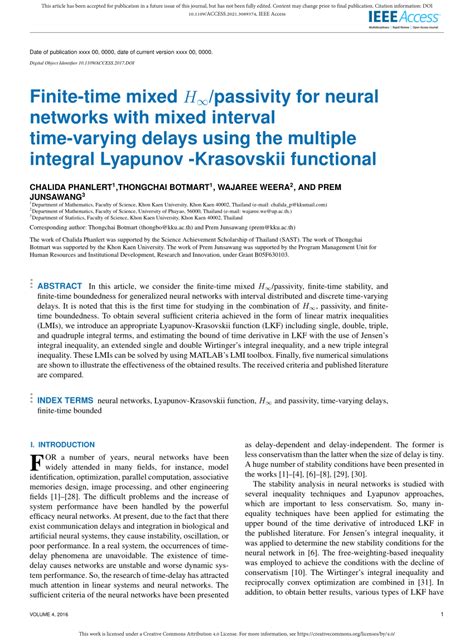 PDF Finite Time Mixed H Passivity For Neural Networks With Mixed Interval Time Varying