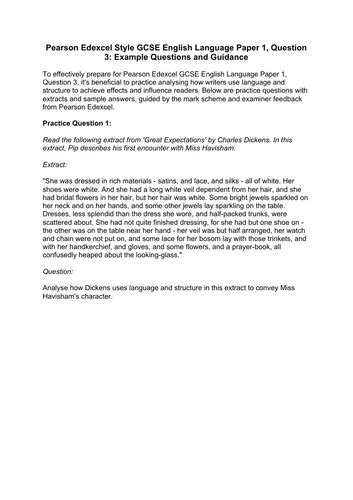 Pearson Edexcel Style Gcse English Language Paper 1 Question 3