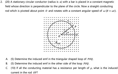 Solved A Stationary Circular Conductor Radius Is A With A Bar Is Placed In A Constant