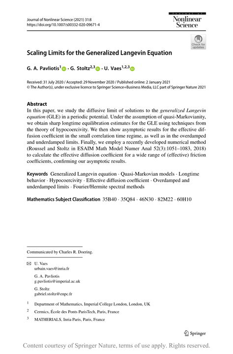 Scaling Limits For The Generalized Langevin Equation
