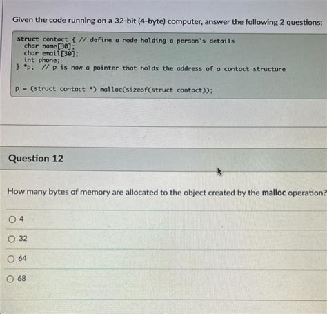 Solved Given The Code Running On A 32 Bit 4 Byte Computer